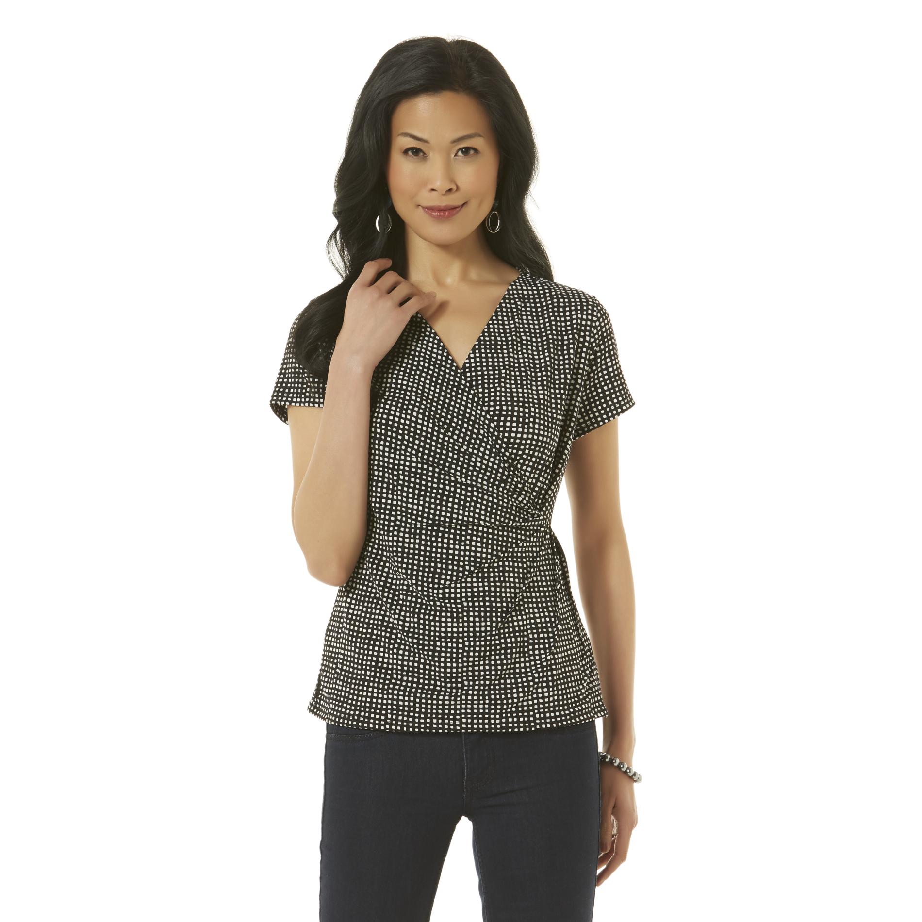Jaclyn Smith Womens Wrap Effect Top Check Kmart