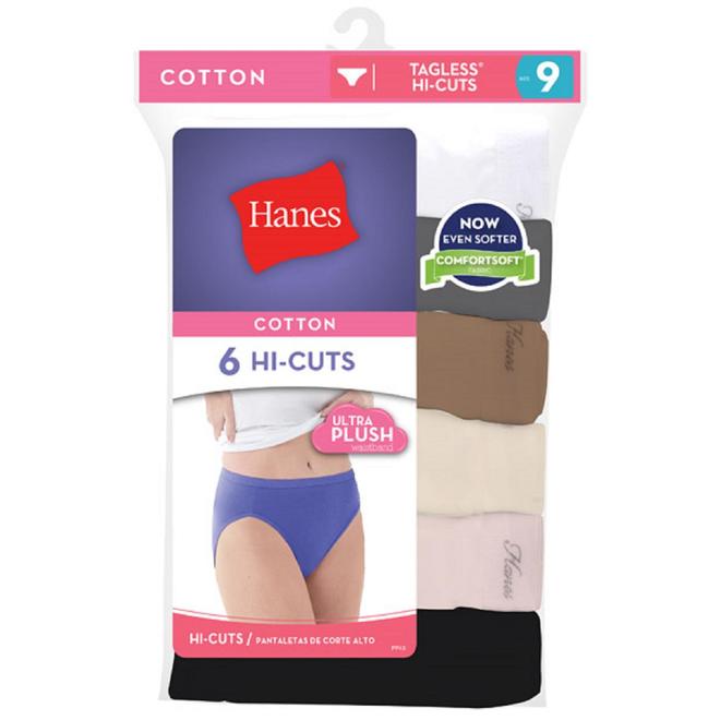 Hanes Womens Underwear 6 Pack Cotton Hi Cuts Multicolored