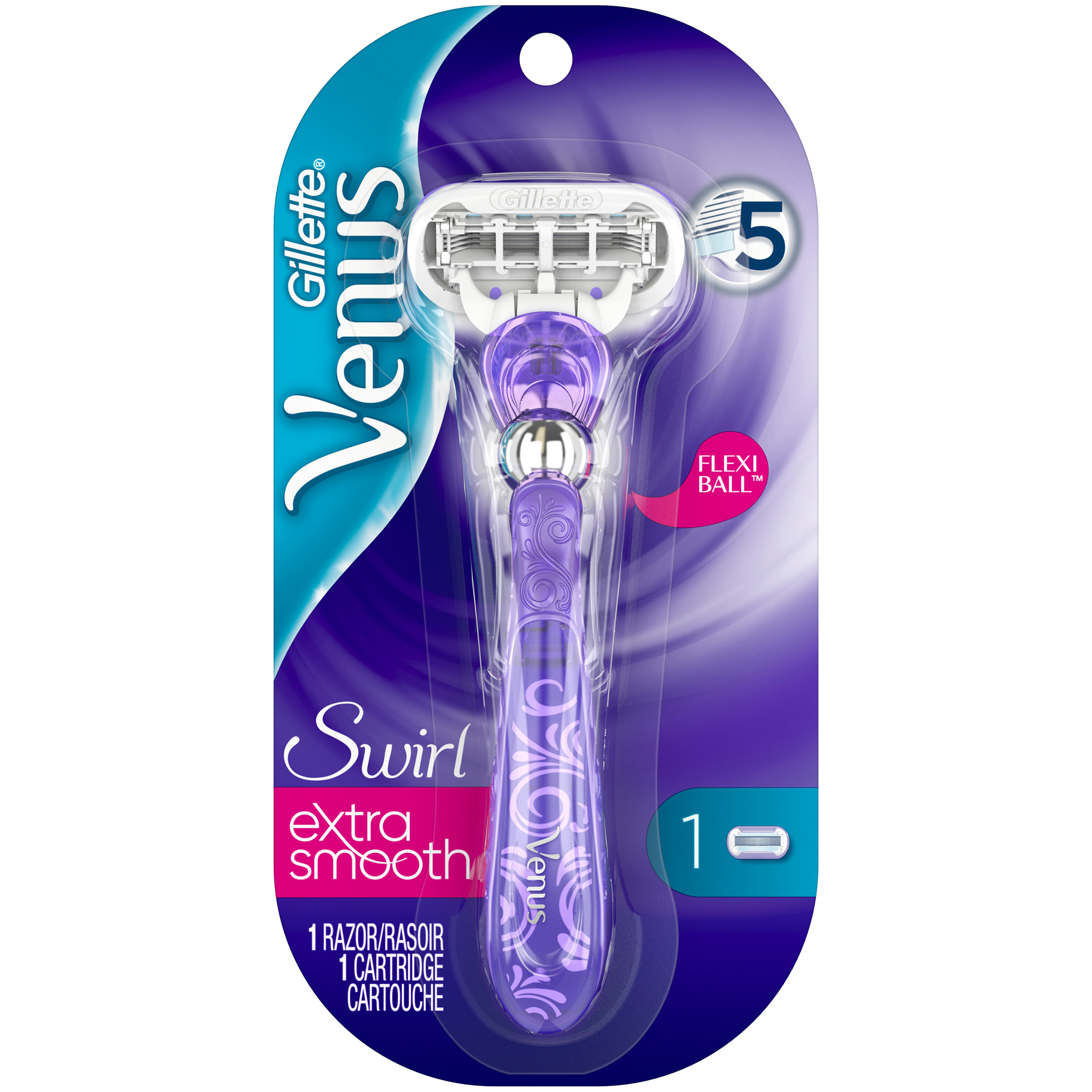 Gillette Venus Swirl Women's Purple Razor 5 Blade, handle with 1 refill ...