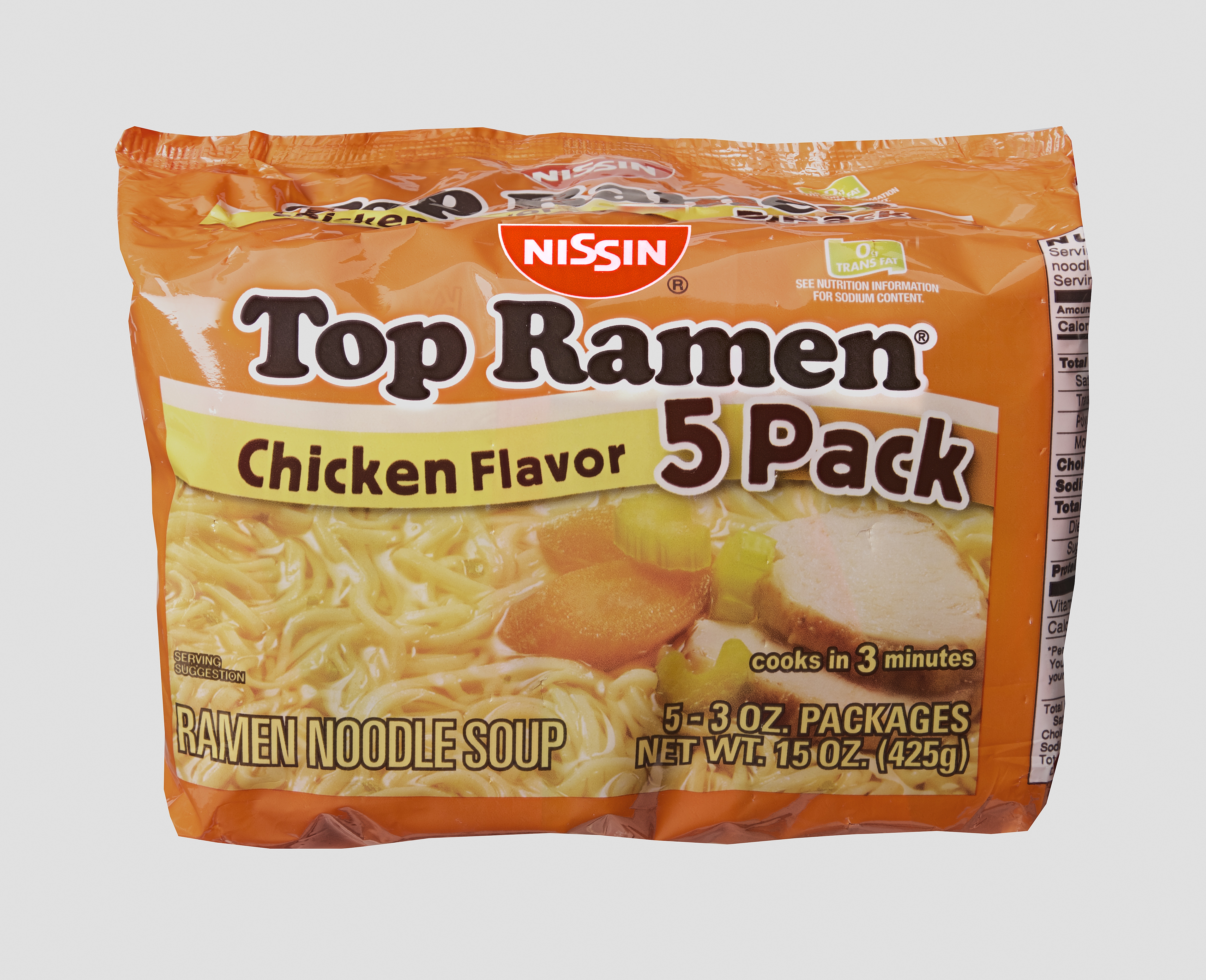 Nissin Top Ramen Noodle Soup Chicken Flavor 3 Ounce Packages 5 Pack