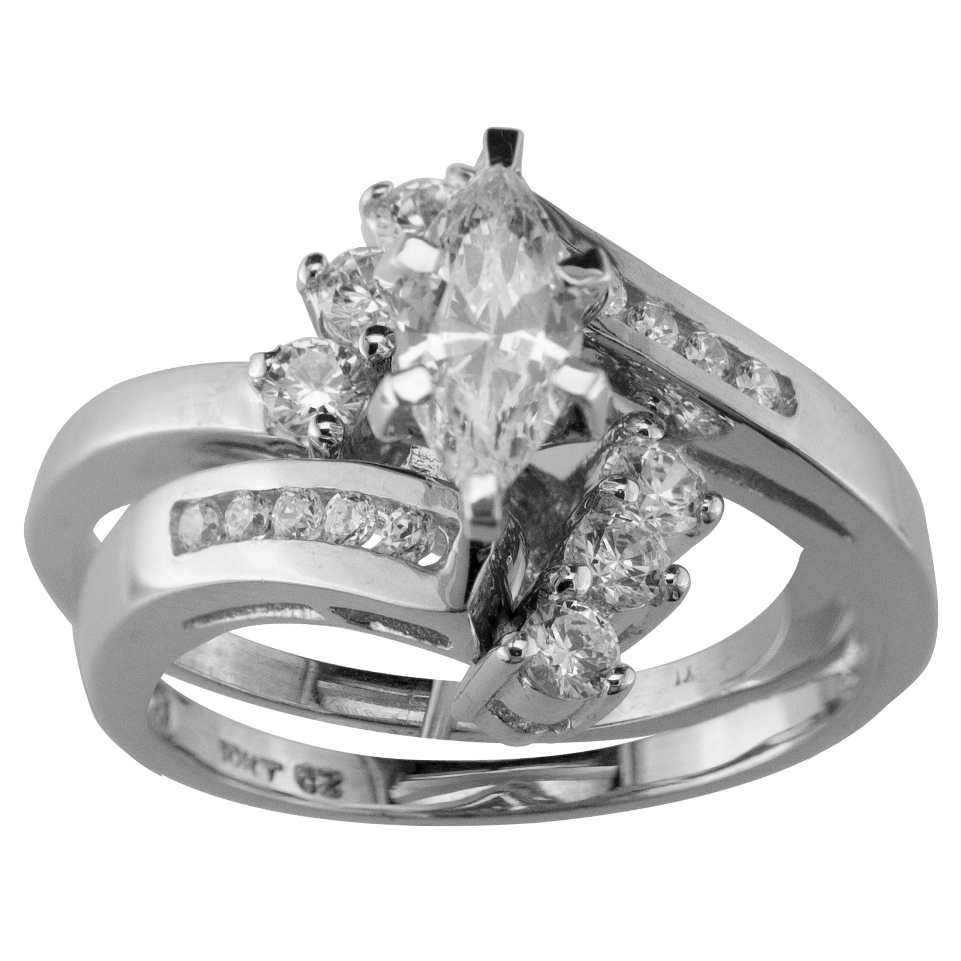 Cubic Zirconia Swirl Bridal Set In 10k White Gold