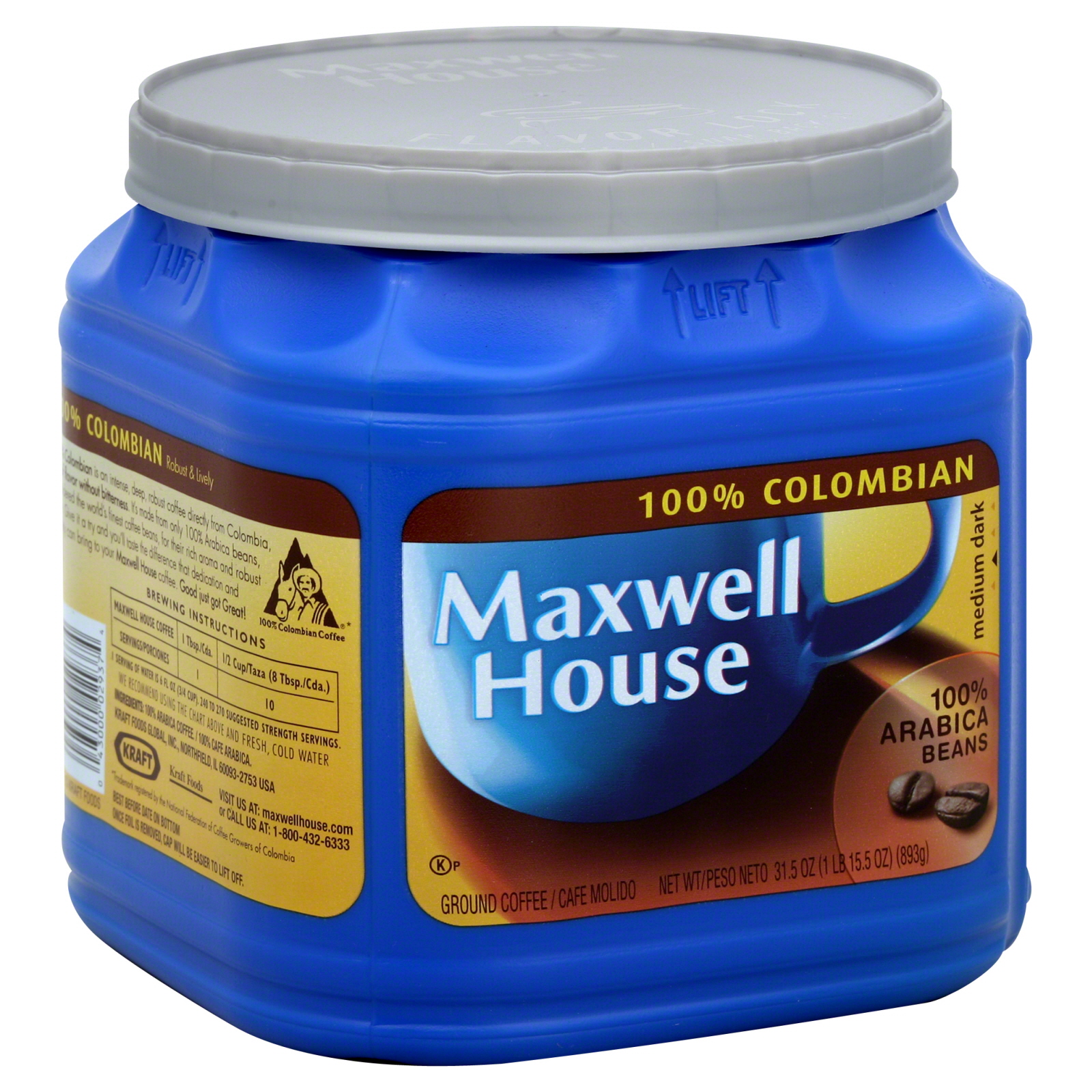 Maxwell House Coffee, Ground, 100% Colombian, Medium Dark, 31.5 oz (1 ... Maxwell House Coffee, Ground, 100% Colombian, Medium Dark, 31.5 oz (1 ...