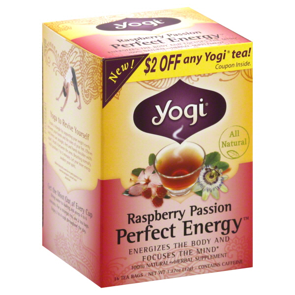 Yogi Perfect Energy Herbal Tea Raspberry Passion - 16 Tea Bags - Case of 6