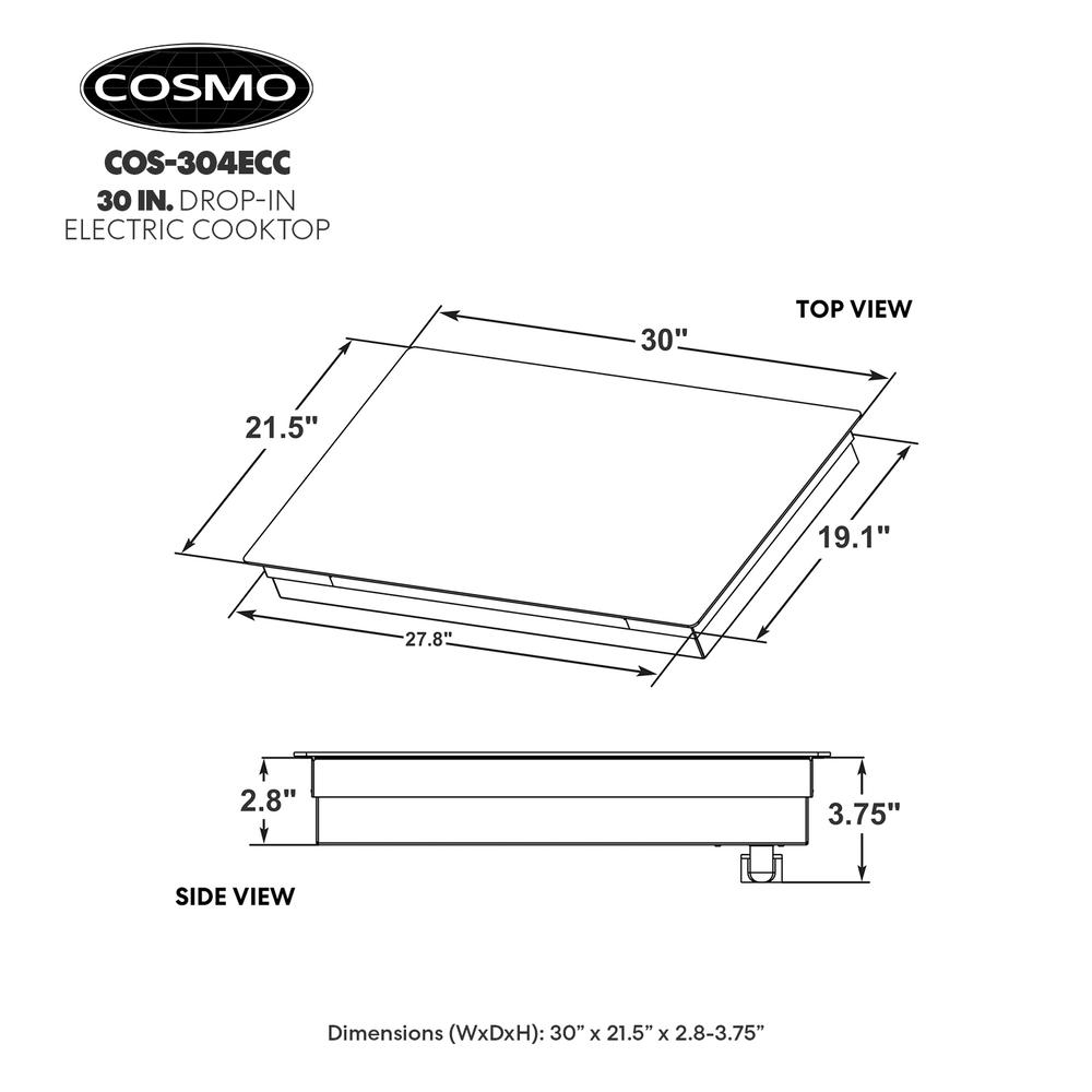 Cosmo 30 in. Electric Ceramic Glass Cooktop with 4 Burners, Dual Zone ...