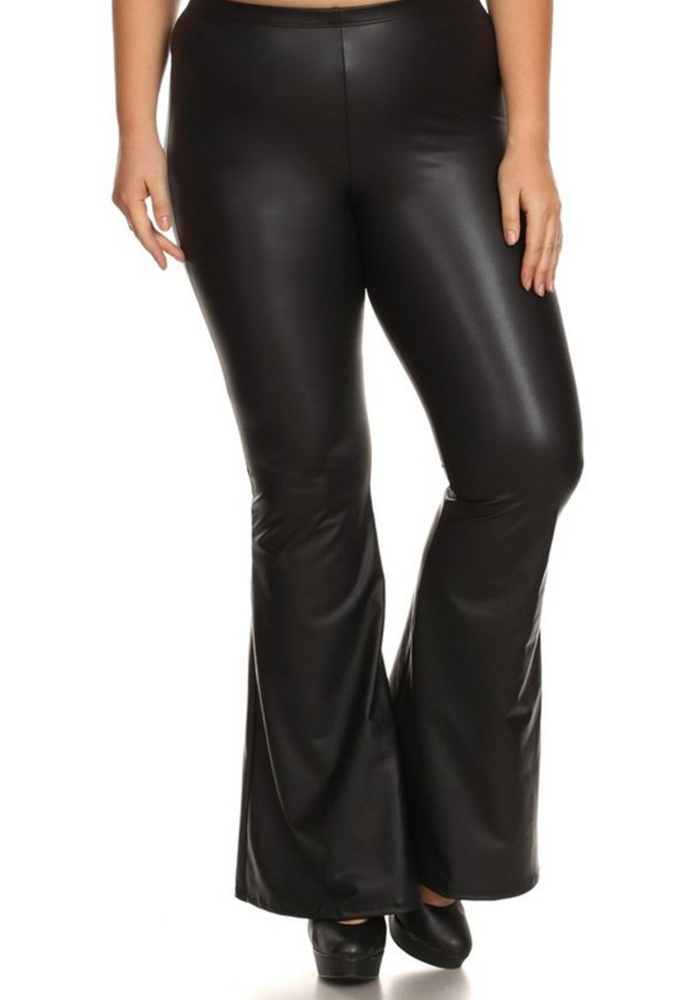 curvyluv.com Women's Plus Size Faux Leather Pleather Pants Flared ...