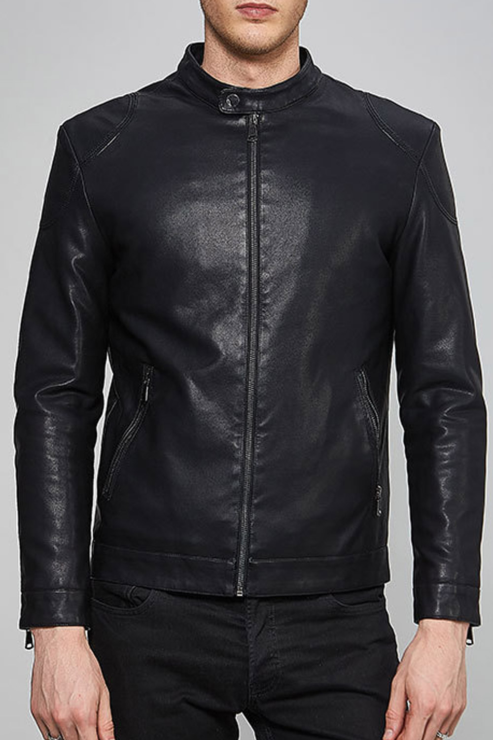 Jhon Peters Men Simple Leather Thick & Warm Jacket