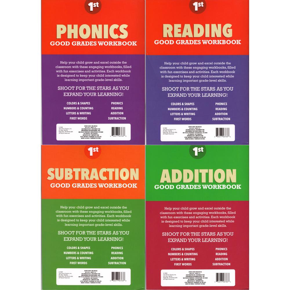 The Clever Factory First Grade Educational Workbooks - Good Grades - Set of 4 Books - v12
