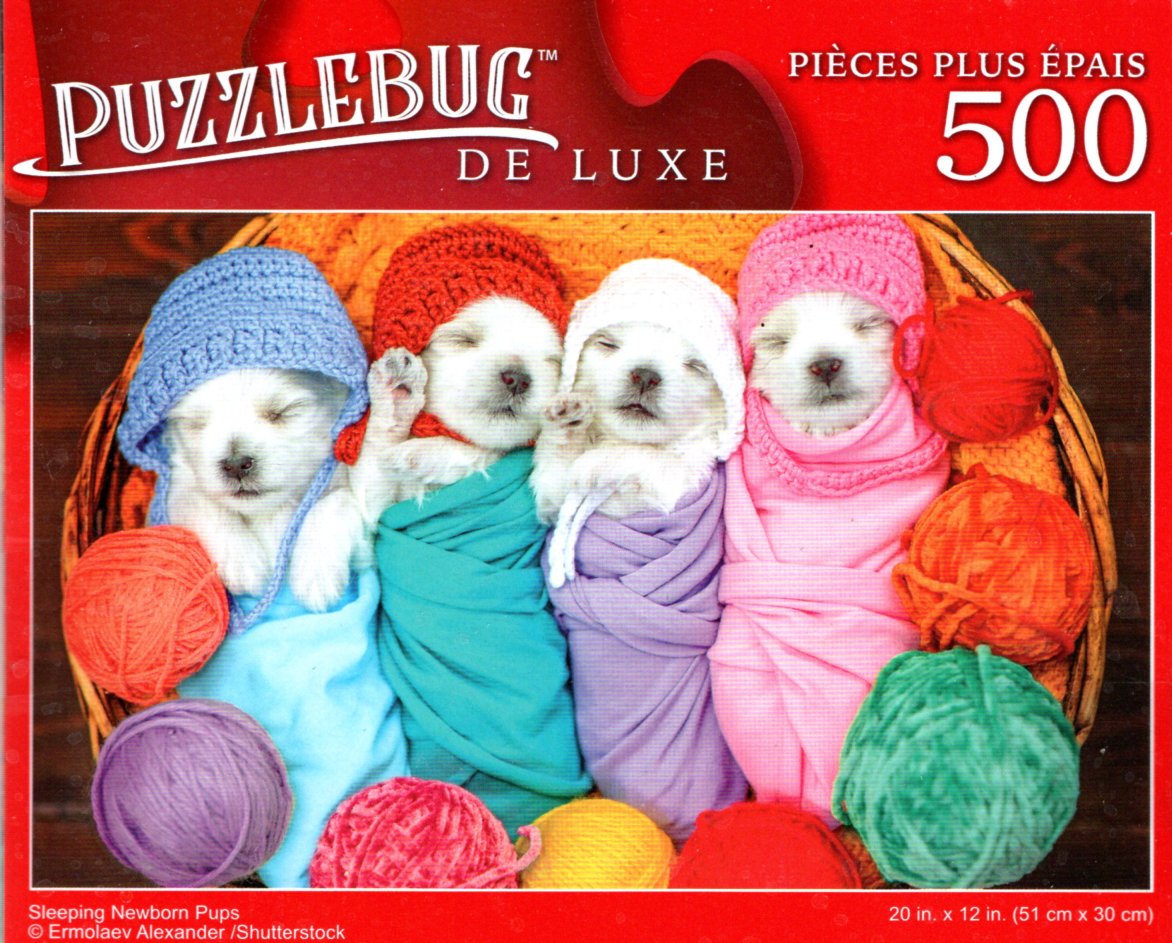 Puzzlebug Sleeping Newborn Pups - 500 Pieces Deluxe Jigsaw Puzzle