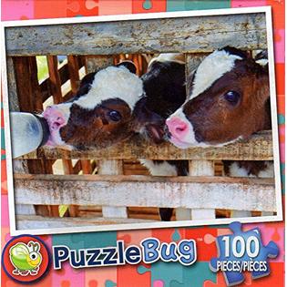Puzzlebug Dairy Calfs Drinking Milk - PuzzleBug - 100 Piece Jigsaw Puzzle