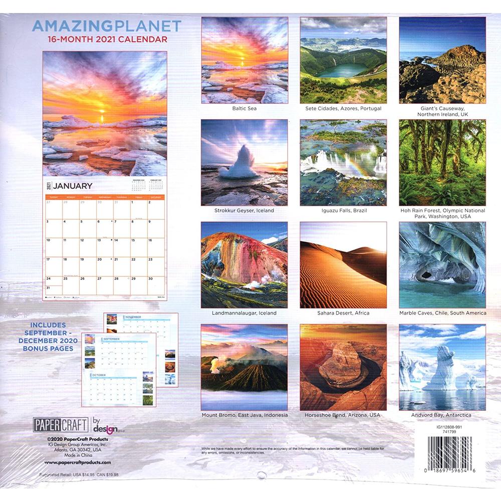 PAPER CRAFT 2021 16 Month Wall Calendar - Amazing Planet - with 100 ...