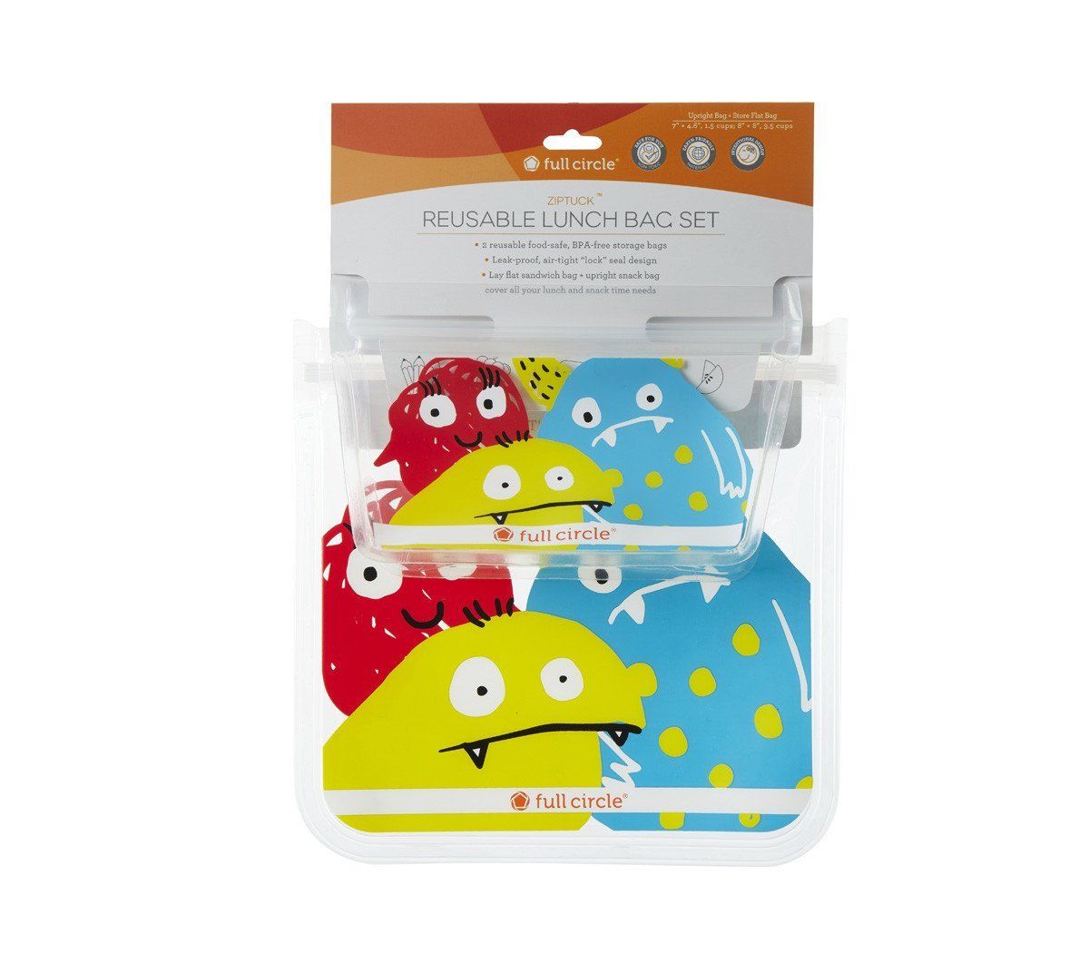 Full Circle ZipTuck Kids Reusable Lunch Bags - Monster / Set of 2