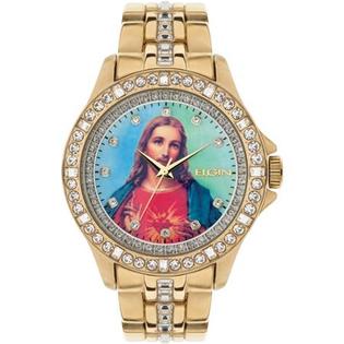 Elgin Men's Jesus Christ Graphic Dial Crystal Accented Gold-Tone Watch ...