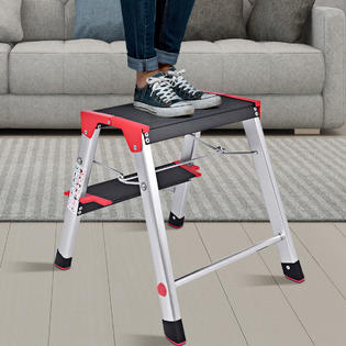 Goplus 2 Step Aluminum Lightweight Ladder Folding Non-Slip Platform ...
