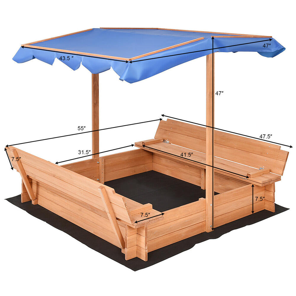 Costway Beach Cabana Sandbox Retractable w/ Canopy Bench Seat Kids ...