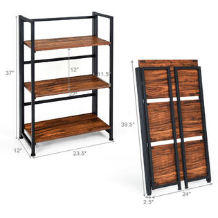 Costway 3-Tier Folding Bookshelf Foldable Metal Storage Shelf Portable ...