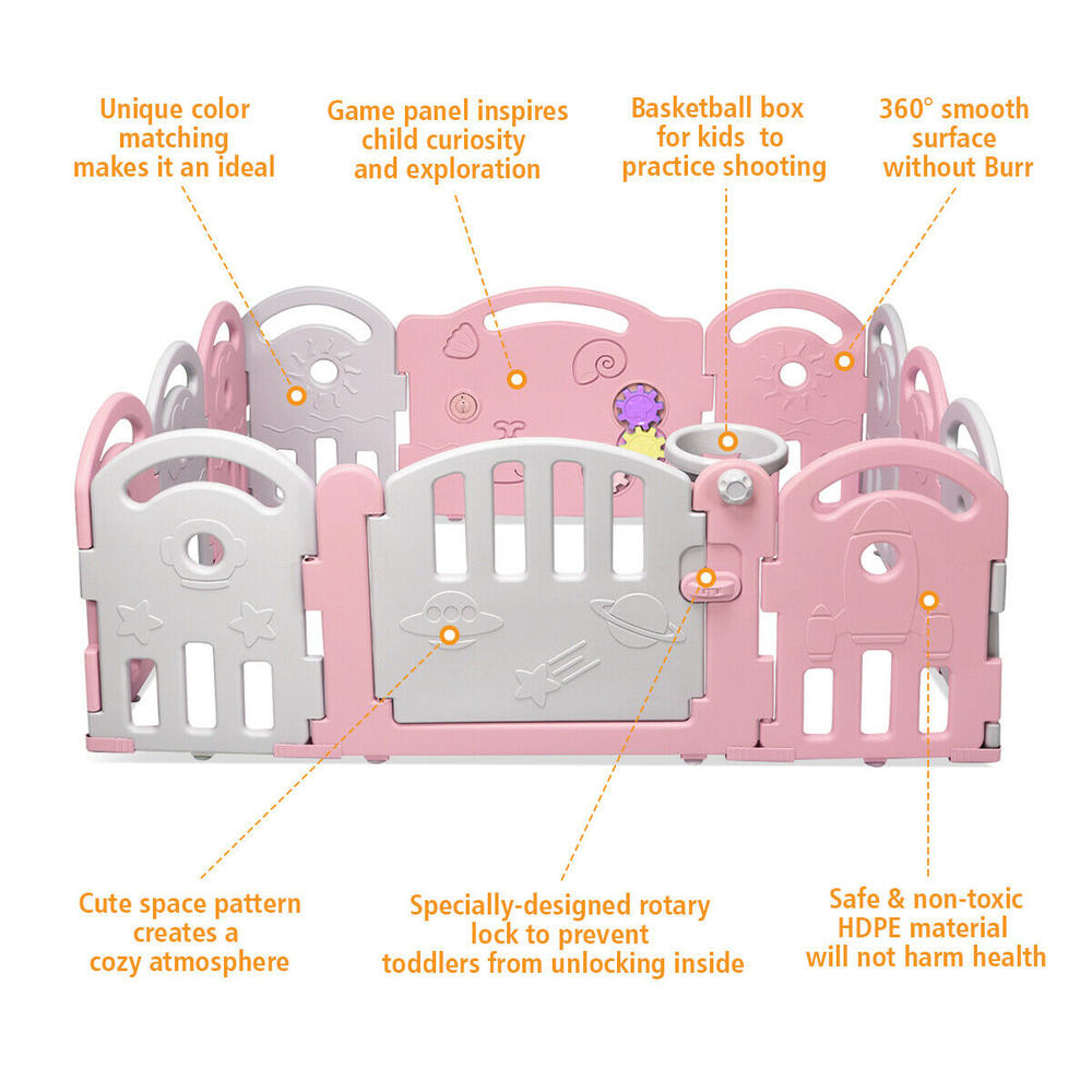 Costway Kids Playpen Safety Yard Activity Center W/Basket Hoop Music ...