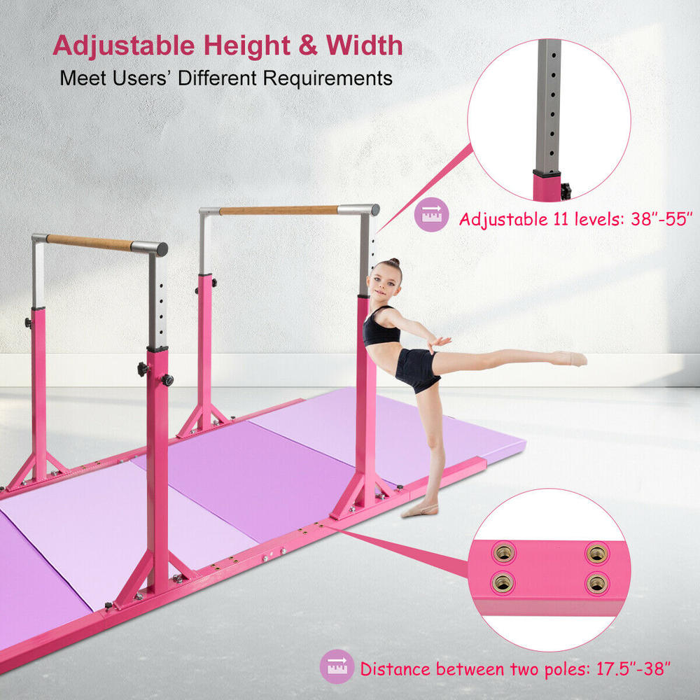 Costway Kids Gymnastics Parallel Bars Double Horizontal Bars Adjustable ...