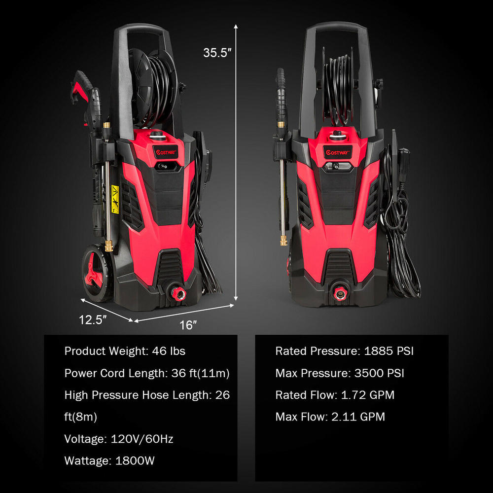 Costway 3500 PSI 2.1GPM Electric Pressure Washer High Power Water ...