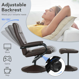 Costway 360 Swivel Recliner Chair PVC Leather Lounge Accent Armchair w Ottoman Brown
