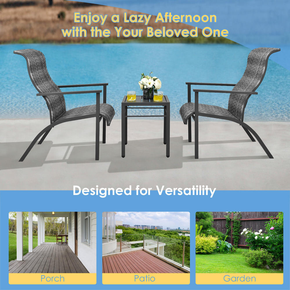 Patiojoy 3 PCS Patio Rattan Bistro Set High Backrest Armrest SideTable ...
