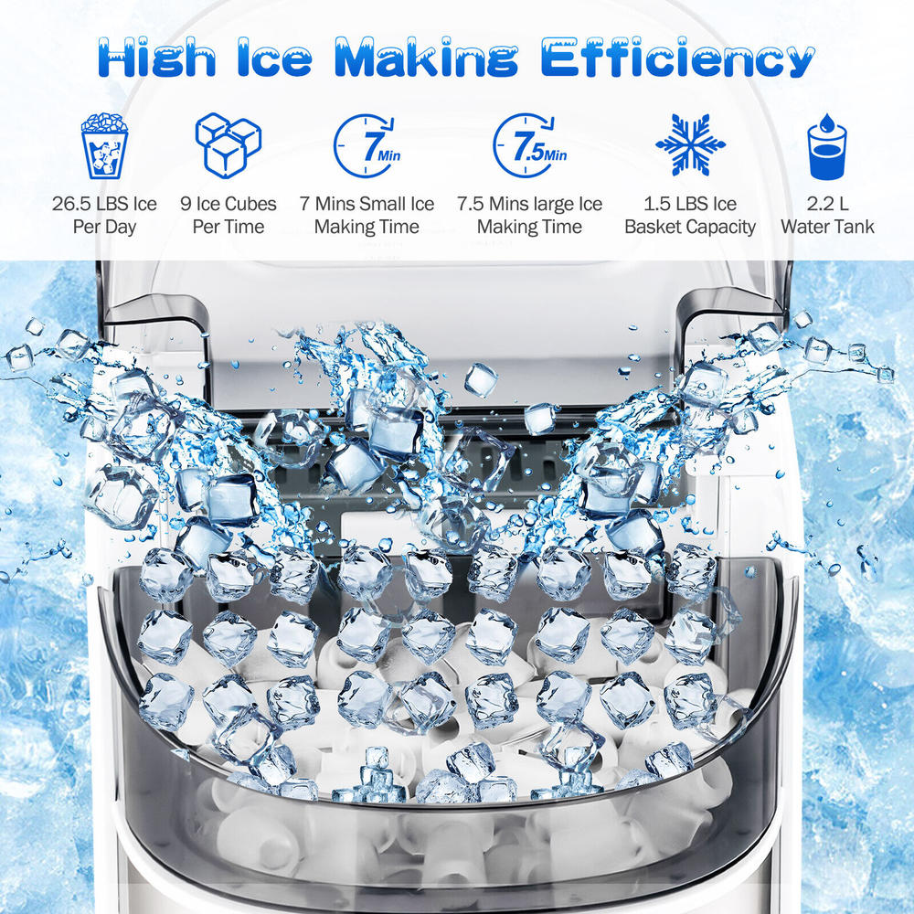 Costway Countertop Ice Maker 26.5lbs/Day Self-Cleaning Machine with ...