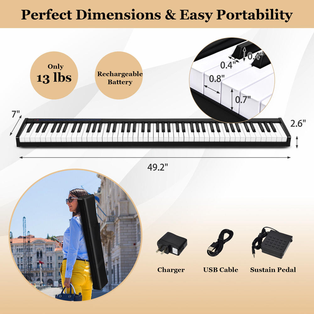Costway 88 Key Portable Full Size Digital Piano MIDI Keyboard Bluetooth ...