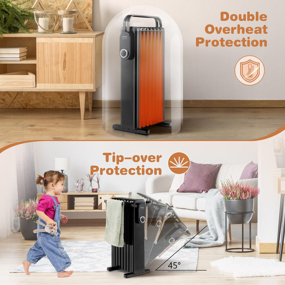 Costway 1500W Oil-Filled Radiator Space Heater Electric Portable Heater ...