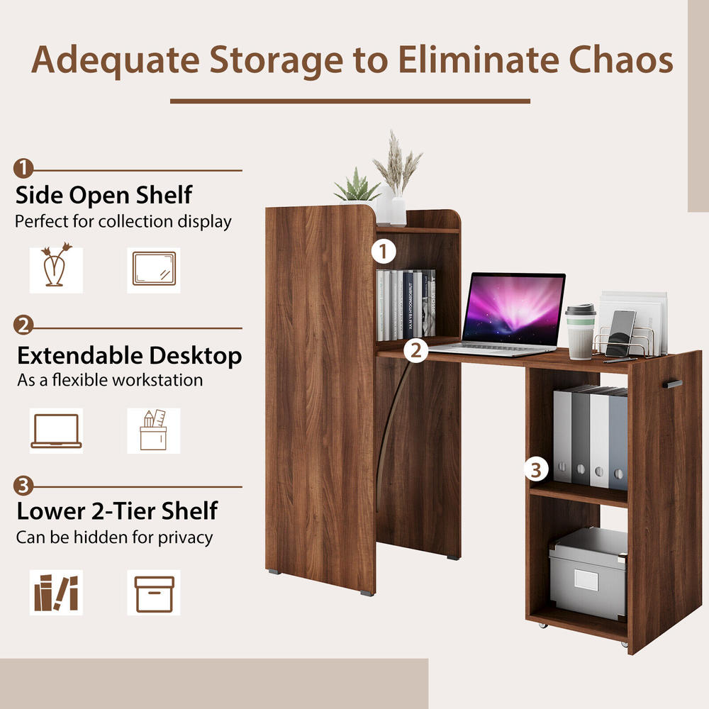 Costway Extendable Computer Desk Reversible Home Office Desk Study ...