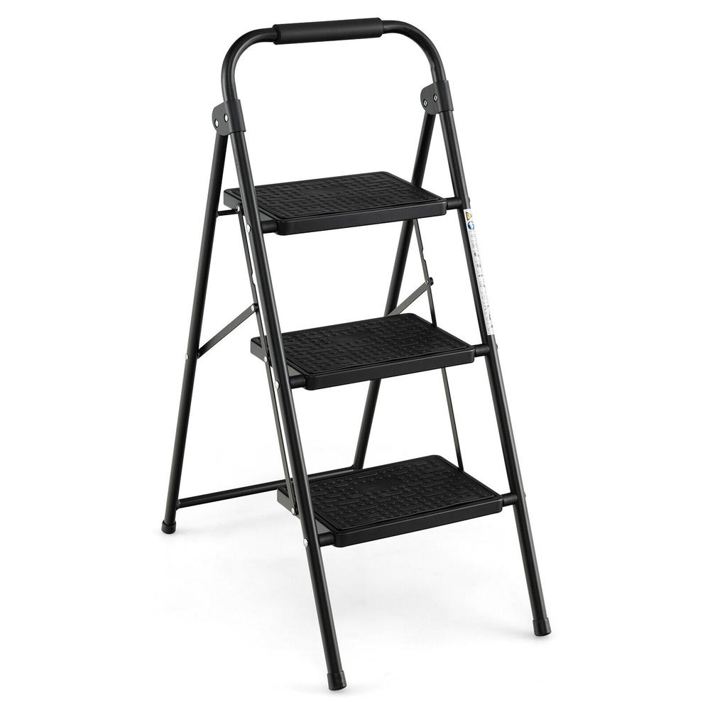 Costway 3 Step Ladder Folding Step Stool 585lbs Capacity W Anti Slip Pedal And Handle