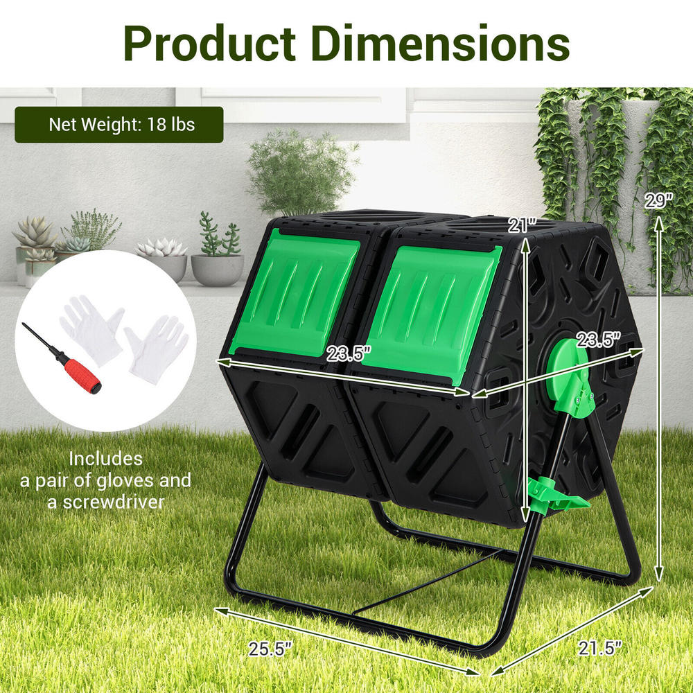 Costway Dual Chamber Compost Tumbler Outdoor Rotating Chamber Compost ...