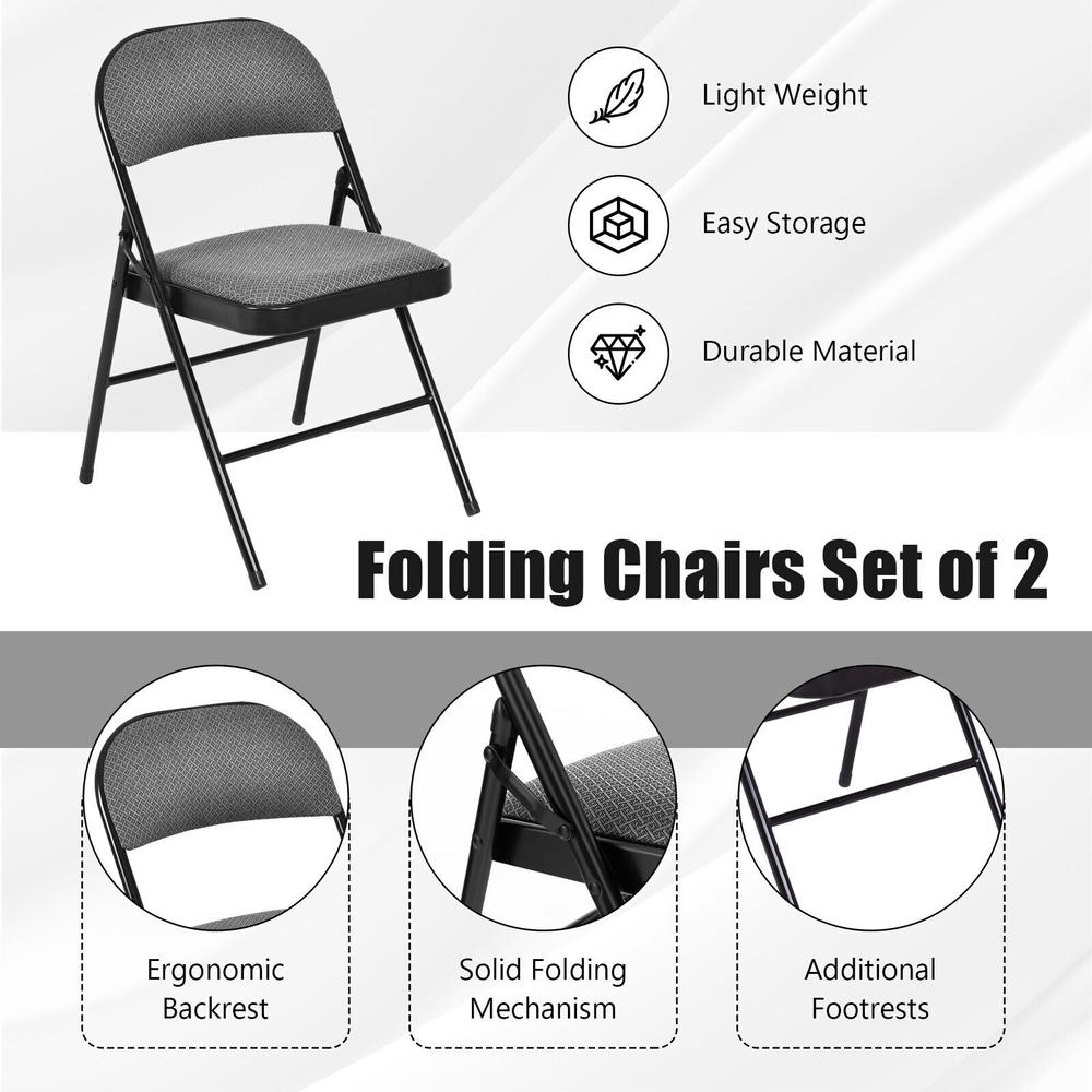 Costway Set of 2 Folding Chairs Fabric Upholstered Padded Seat Metal ...