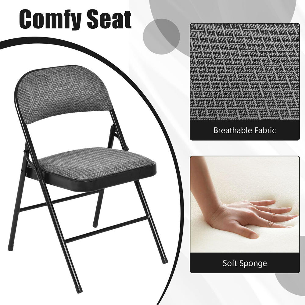 Costway Set of 2 Folding Chairs Fabric Upholstered Padded Seat Metal ...