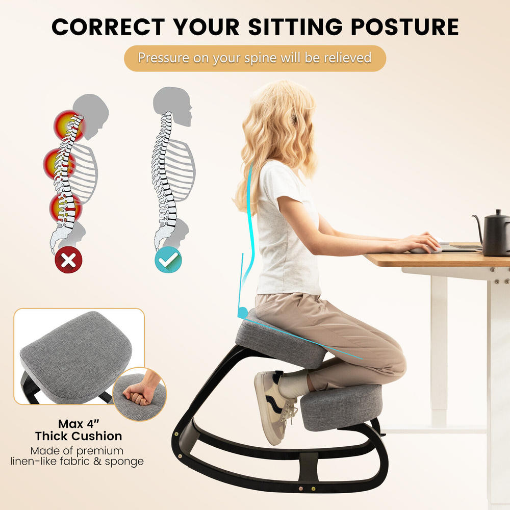 Costway Ergonomic Kneeling Chair Rocking Office Desk Stool Upright ...
