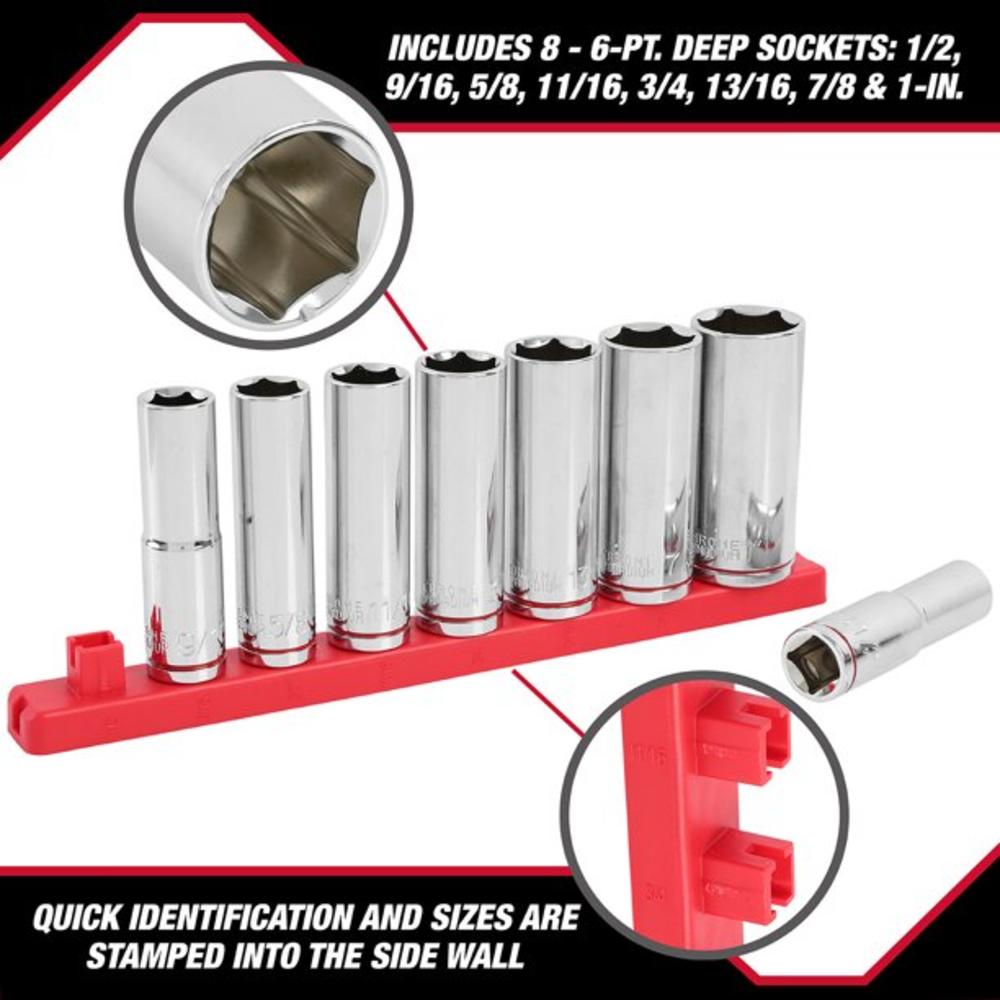 Hyper Tough1/2-Inch Drive Deep SAE Socket Set, 9-Piece