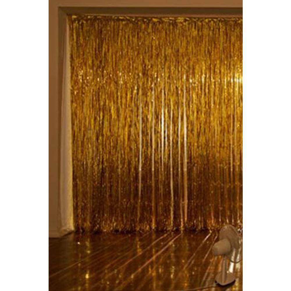 TOMCARRY Large Foil Tinsel Home, Room Wall Party Decor Fringe Tinsel Golden