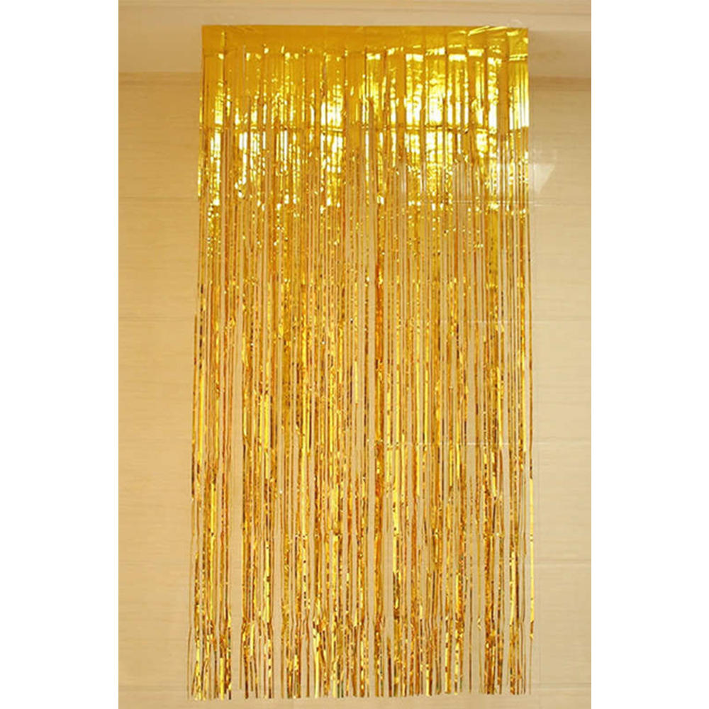 TOMCARRY Large Foil Tinsel Home, Room Wall Party Decor Fringe Tinsel Golden