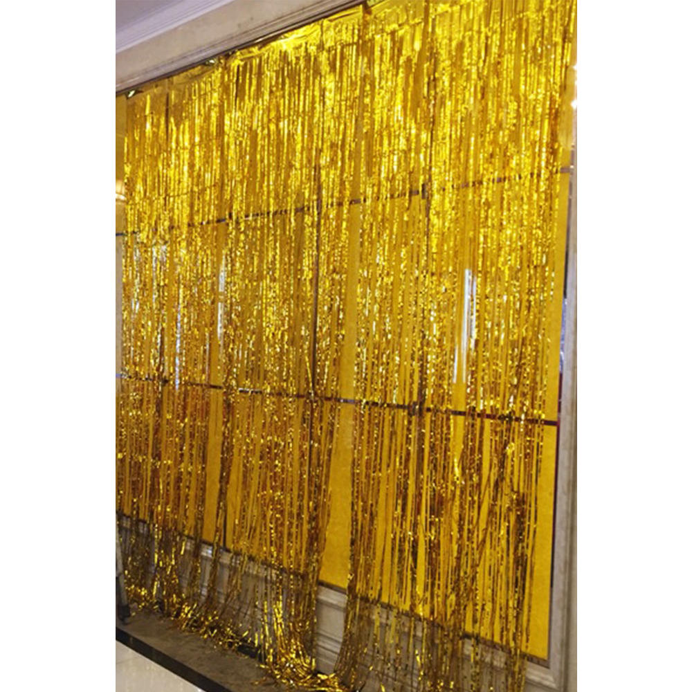 TOMCARRY Large Foil Tinsel Home, Room Wall Party Decor Fringe Tinsel Golden