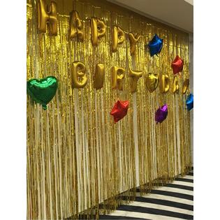 TOMCARRY Large Foil Tinsel Home, Room Wall Party Decor Fringe Tinsel Golden