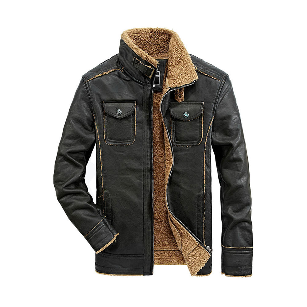 Tom Carry Men Flap Chest Pocket Zipper Leather Jacket