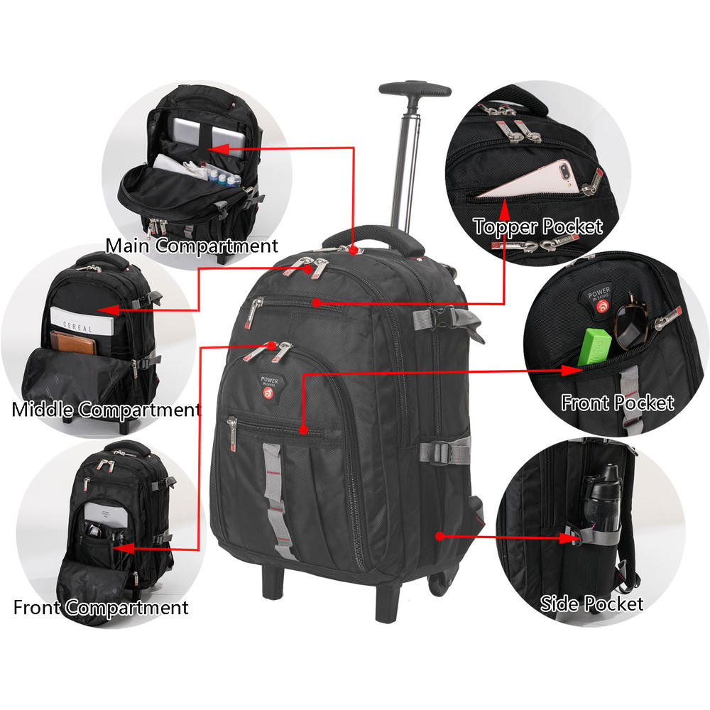 ROYAL MOUNTAIN Rolling Wheeled Backpack Nylon Carry-On Luggage for ...