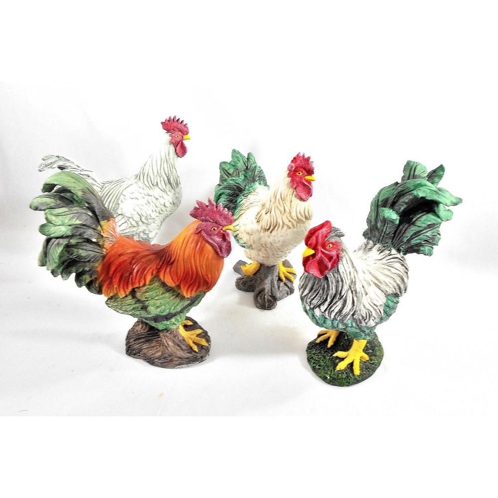 timeless dgn Four Large French Rooster Sculptures - Chicken Statues ...