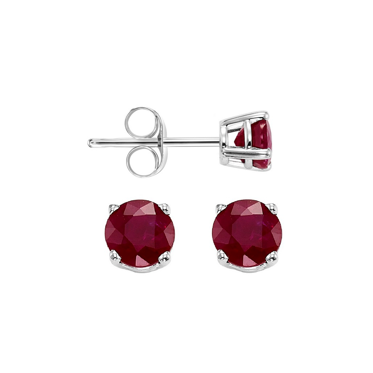 BJ Jewelry 14k White Gold Plated Over Sterling Silver 2 Ct Round Created Ruby Stud Earrings