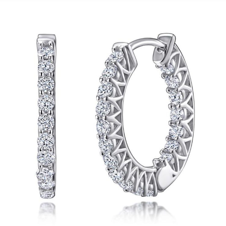Bonjour Jewelrs 18K White Gold 1Ct Round White Sapphire Hoop Earrings Plated