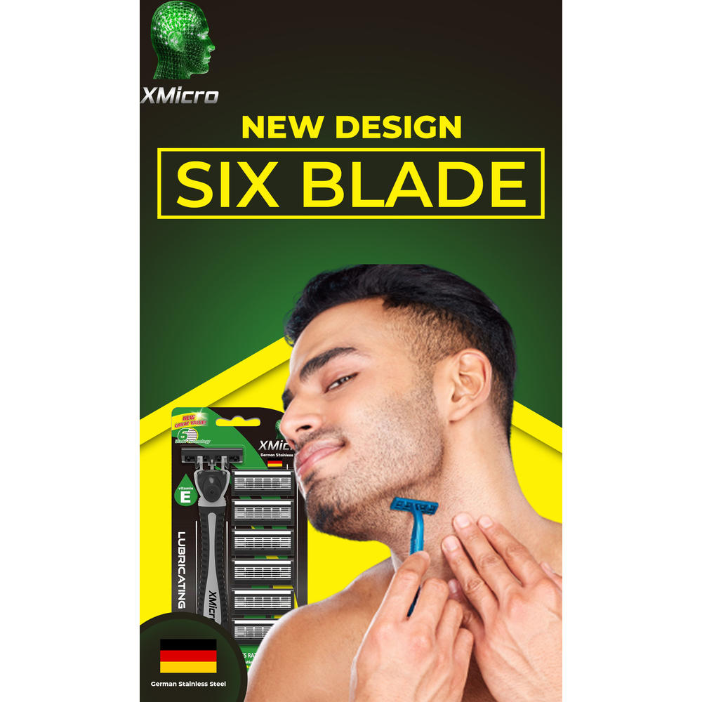 XMicro Razors for Men, 1 Razor, 7 Blade Refills with German Stainless Steel, Lubricated with ...