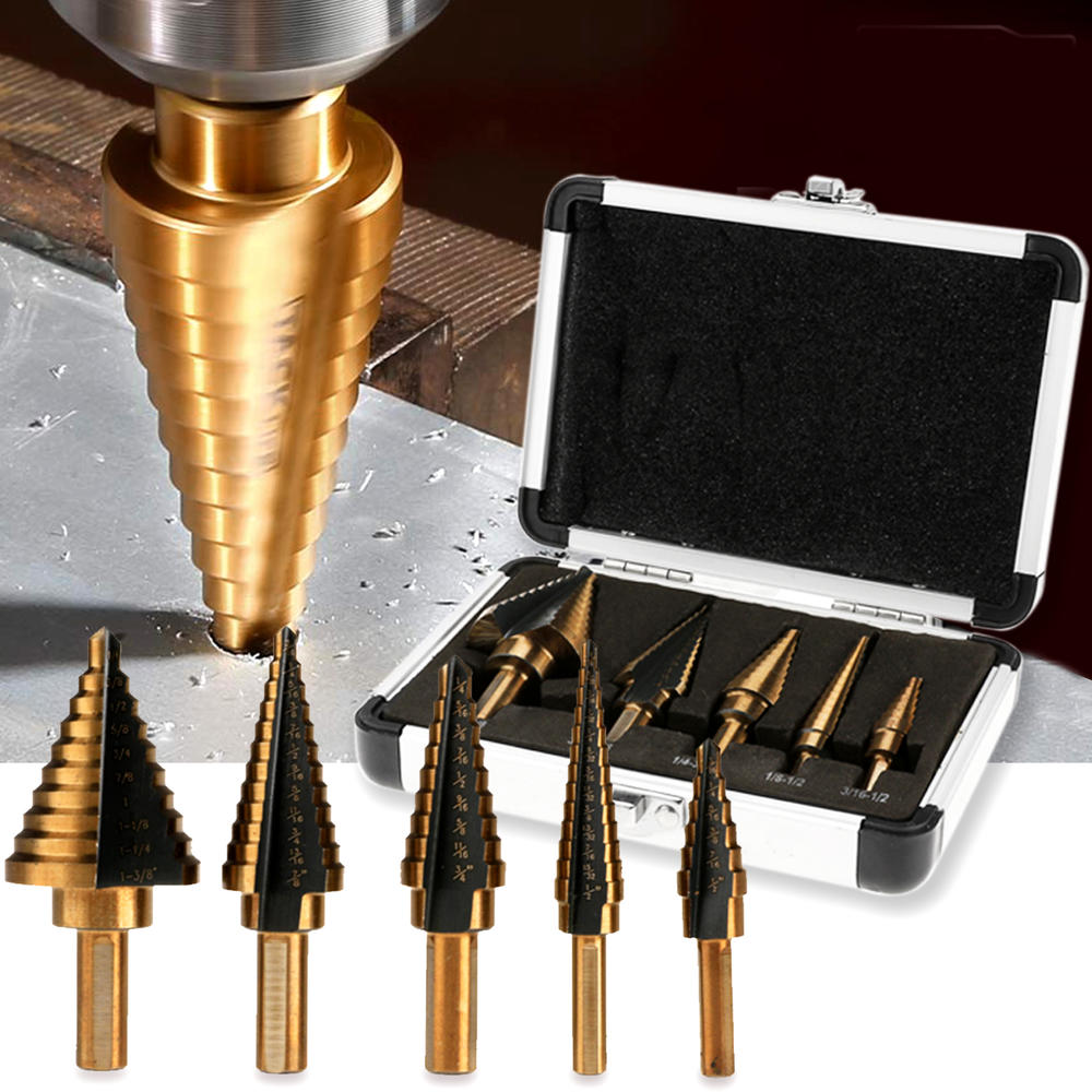 BESTBUY New 5PCS Step Drill Bit Set 50 Sizes HSS COBALT Multiple Hole ...