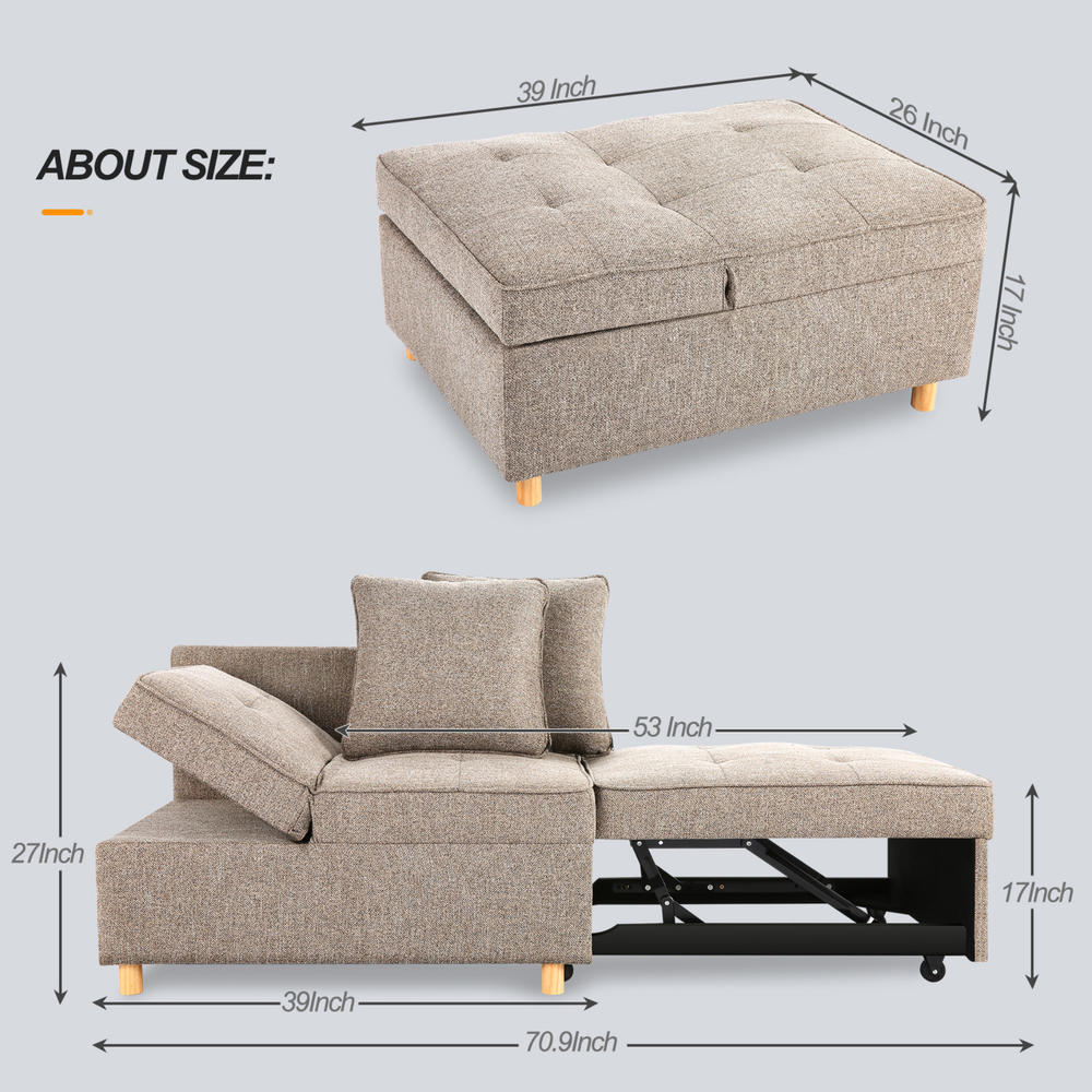 SEJOV Sofa Bed 4-in-1 Convertible Single Recliner Couch, 3-Seat Linen Fabric Love Seat Sofa with ...