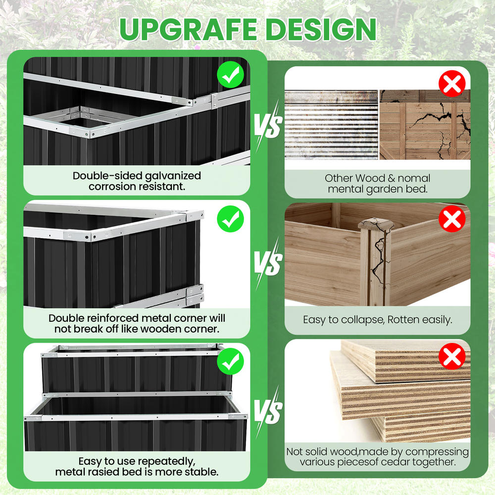 SEJOV 3 Tiers Large Metal Raised Garden Bed,Deep Root Box Planter w ...