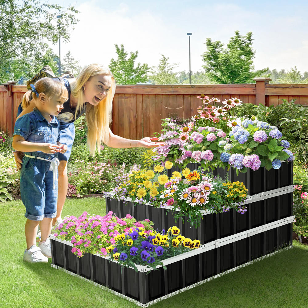 SEJOV 3 Tiers Large Metal Raised Garden Bed,Deep Root Box Planter w ...