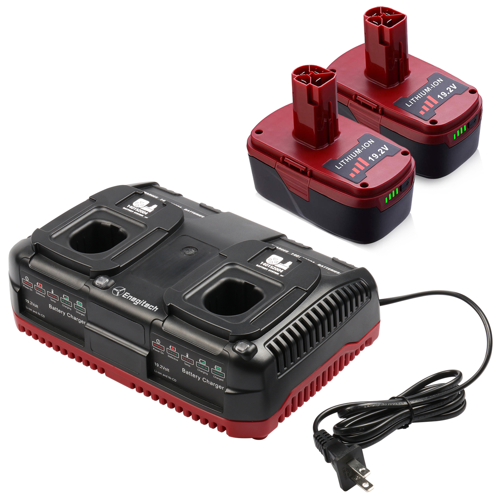 Enegitech 2 pack 19.2V 4.0Ah C3 High Capacity Replacement Lithium Ion Battery Kit with Dual Charger