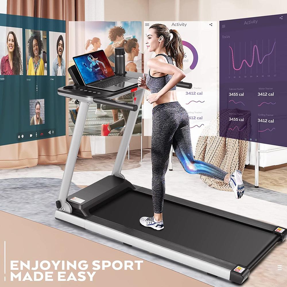 funmily Folding Treadmill with Desk, 2.25 HP Treadmill for Home ...